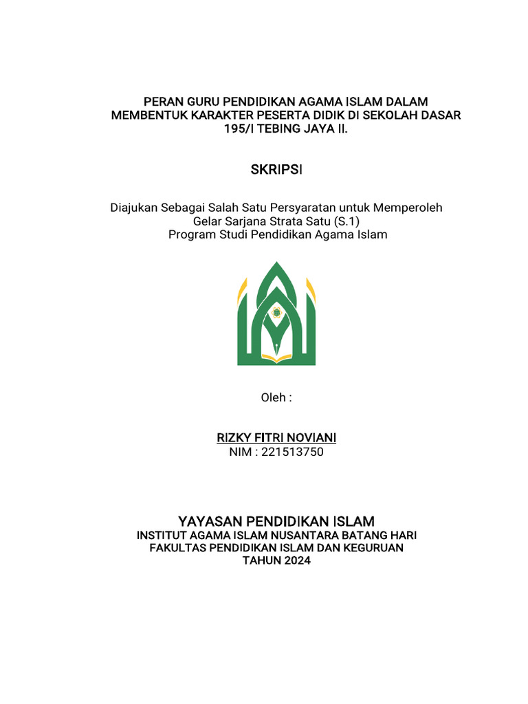 Peran Guru Pendidikan Agama Islam Dalam Membentuk Karakter Peserta Didik Di Sekolah Dasar 195 | PDF