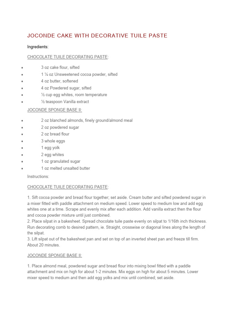 Joconde Cake With Decorative Tuile Paste | PDF