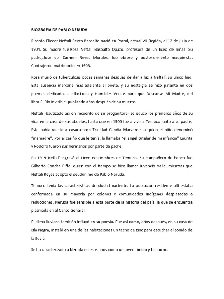 Biografia de Pablo Neruda | PDF | Chile