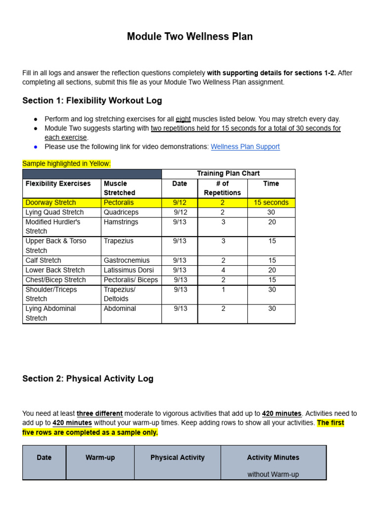 Module 2 Wellness Plan | PDF | Volleyball | Strength Training