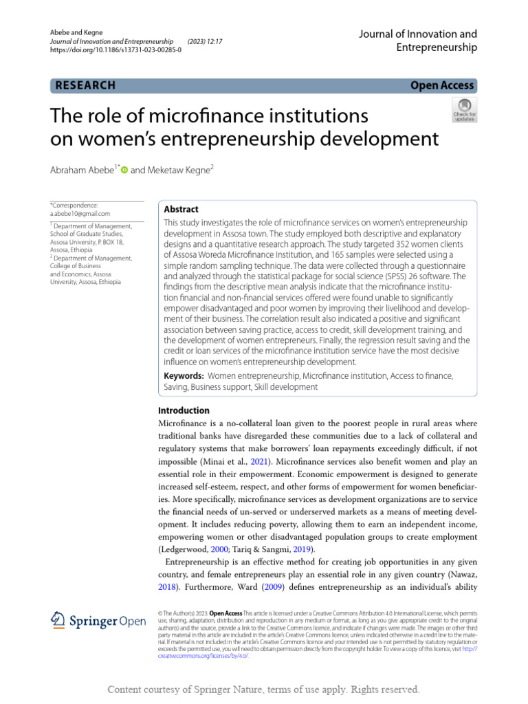 The Role of Microfinance Institutions On Womens e | PDF | Microfinance | Entrepreneurship