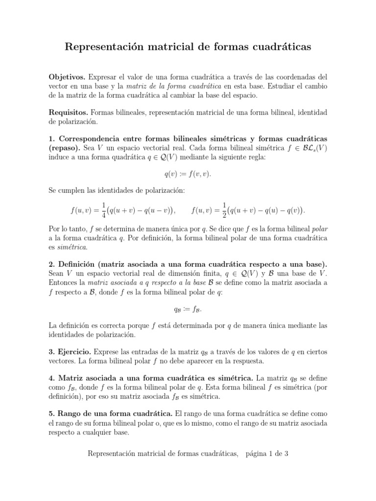 Quadratic Form Matrix Es Descargar Gratis Pdf Base álgebra Lineal Matriz Matemáticas 