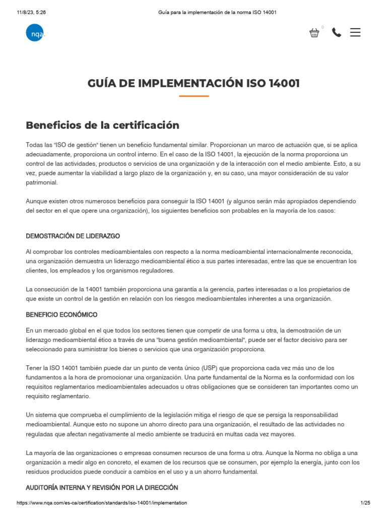 Gu A para La Implementaci N de La Norma ISO 14001 | PDF | Planificación | Evaluación