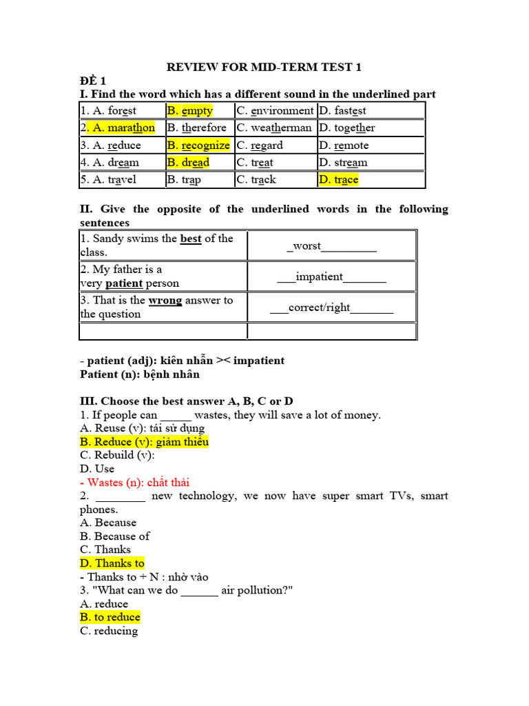 đề thi tiếng anh 6 midterm | PDF | Economy And The Environment