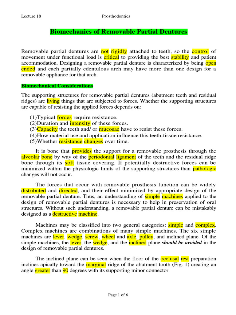 Prosthodontics: RPD Biomechanics | PDF | Dentures | Mouth
