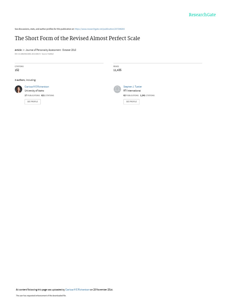 The Short Form of The Revised Almost Perfect Scale: Journal of ...