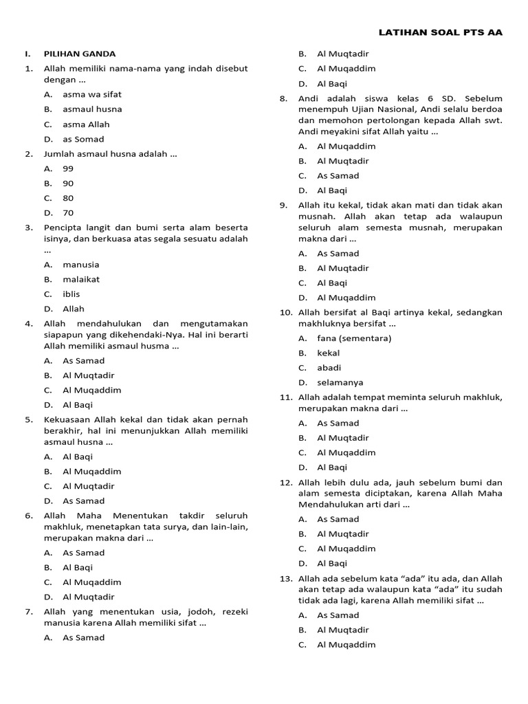 Latihan Soal PTS Aa | PDF