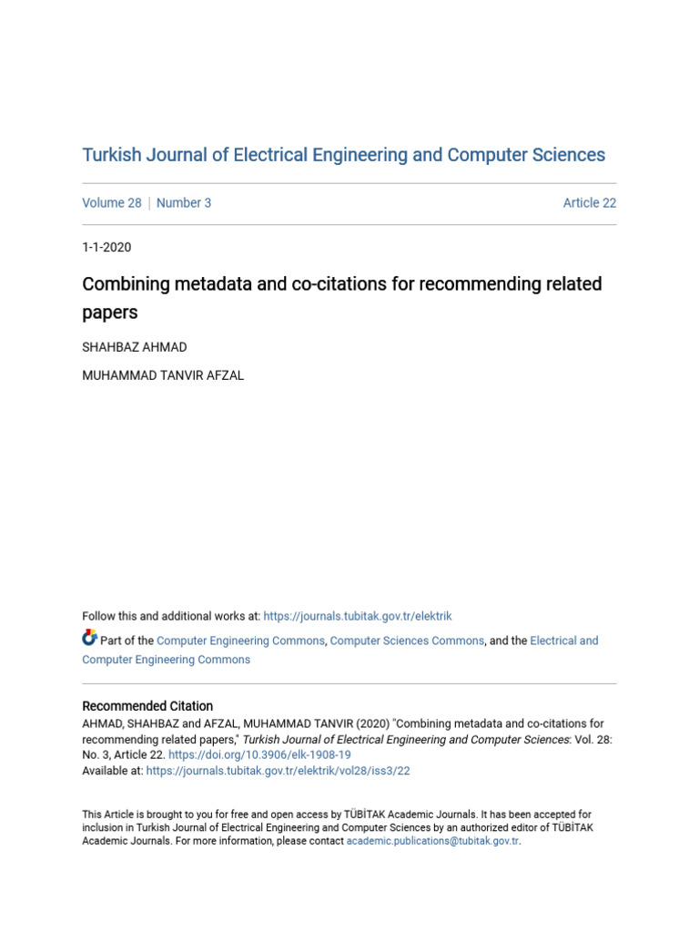Combining Metadata and Co-Citations For Recommending Related Pape | PDF ...
