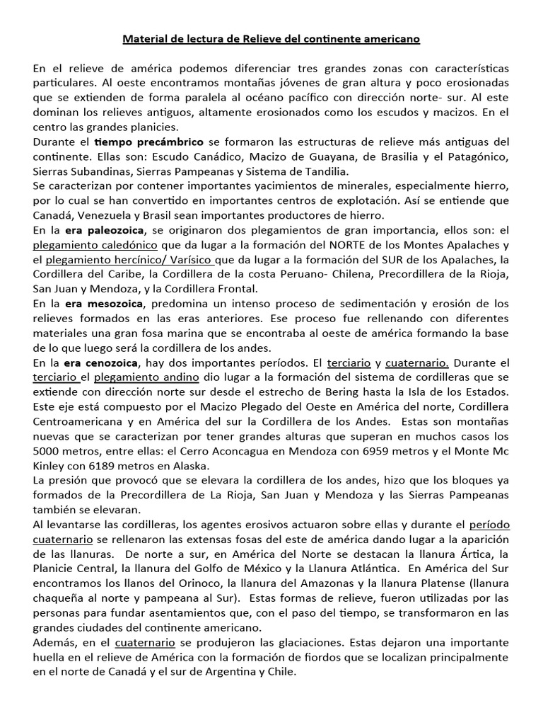 Material de Lectura de Relieve Americano | PDF | Américas | Terreno