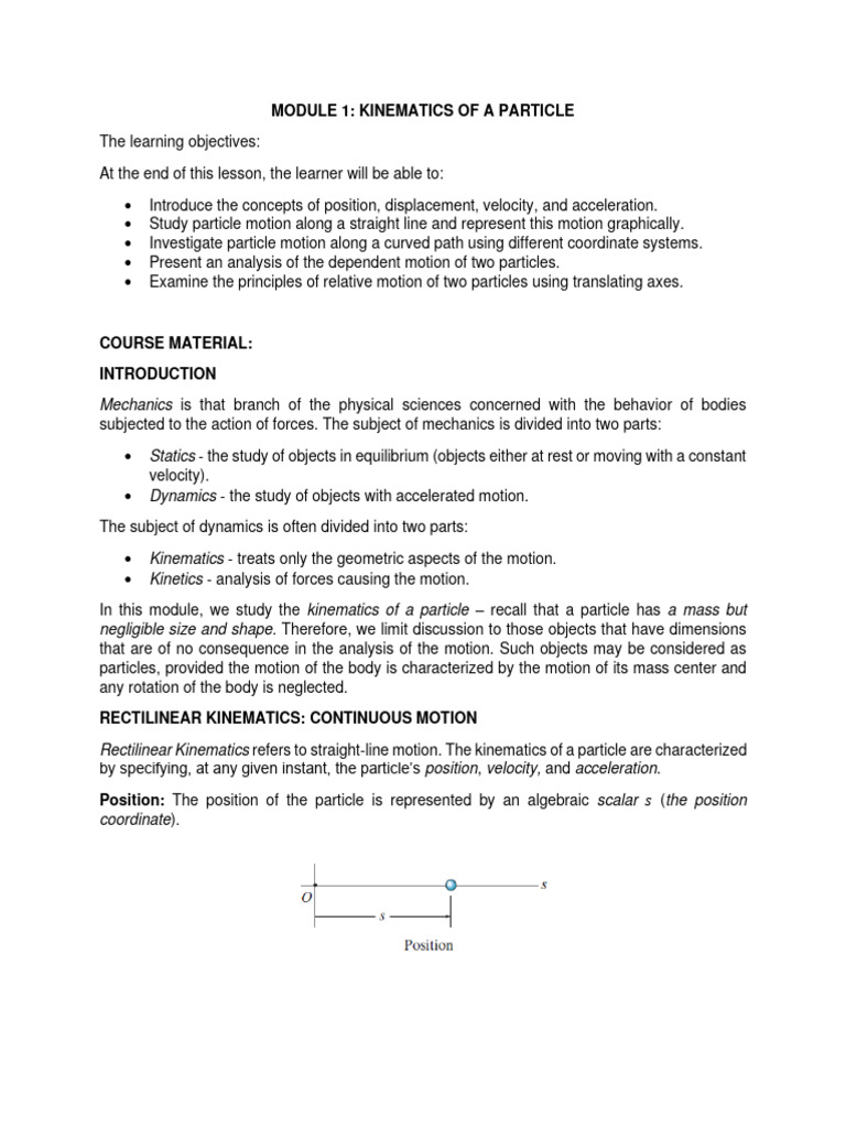 Module 1 Kinematics Of A Particle Download Free Pdf Acceleration