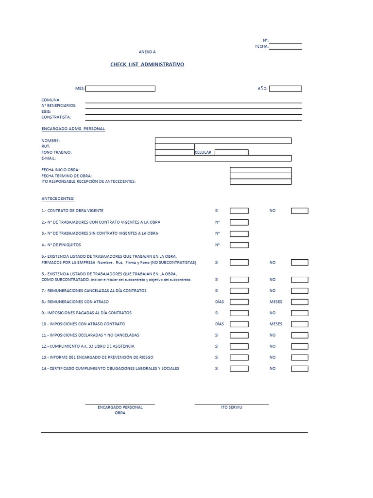 Checklist Administrativo de Obra | PDF