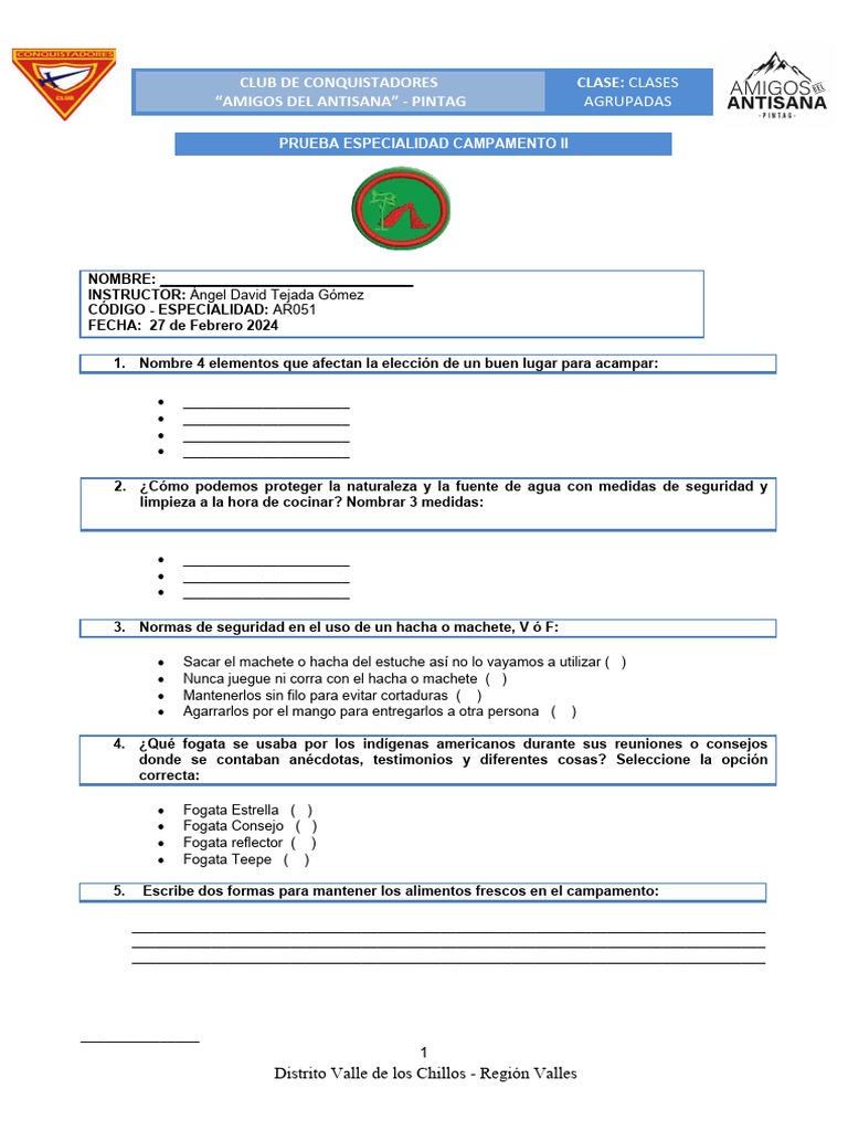PRUEBA ESPECIALIDAD CAMP II | PDF