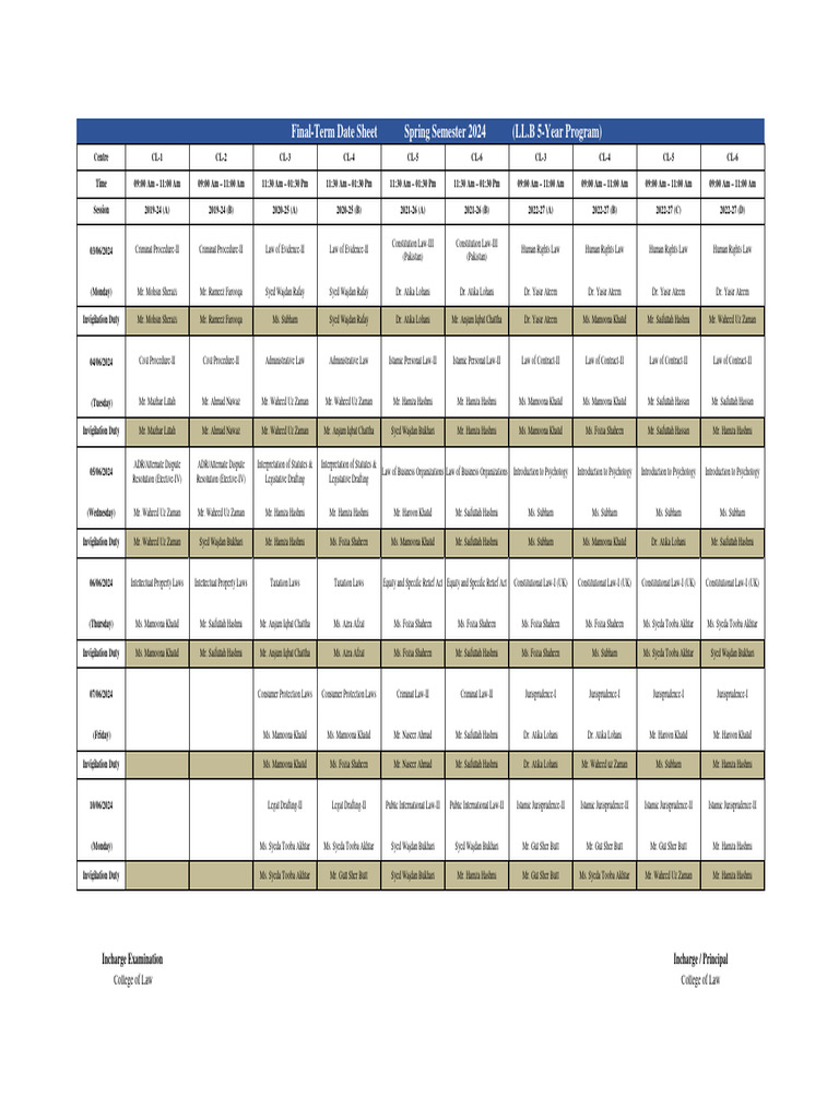 Final-Term Spring 2024 Date Sheet LLB | PDF | Government | Justice