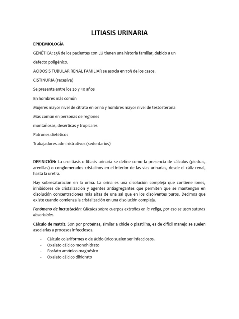 Litiasis Urinaria: Causas y Tratamiento | PDF | Especialidades Medicas ...