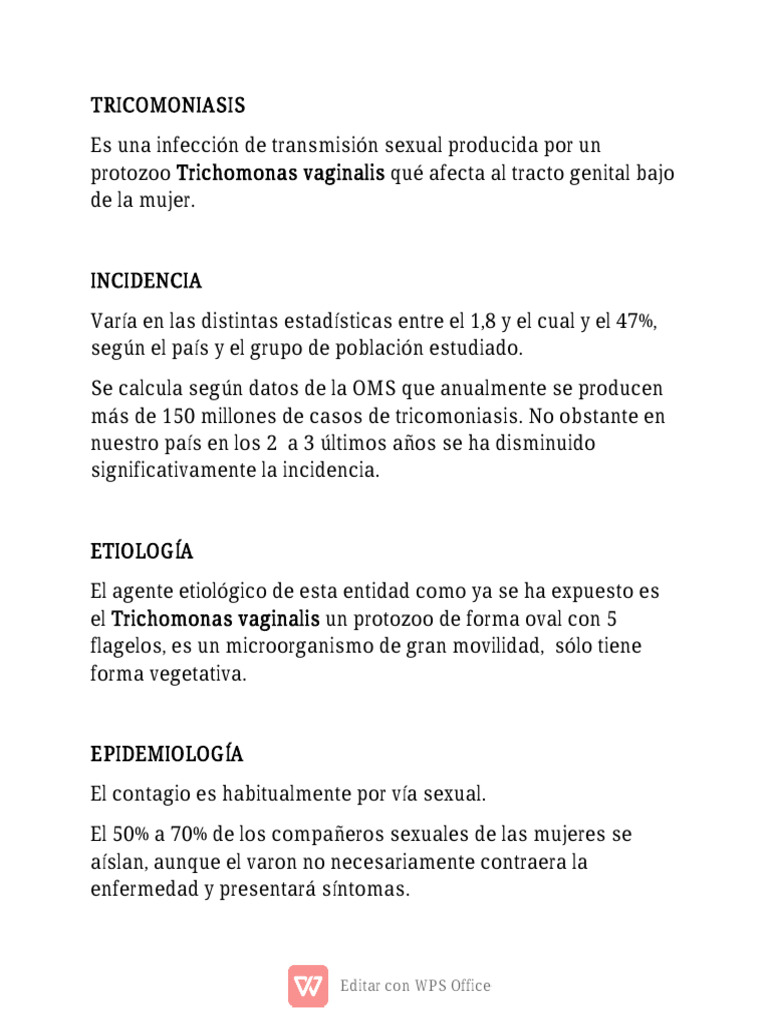 TRICOMONIASIS | PDF | Especialidades Medicas | Enfermedades y trastornos