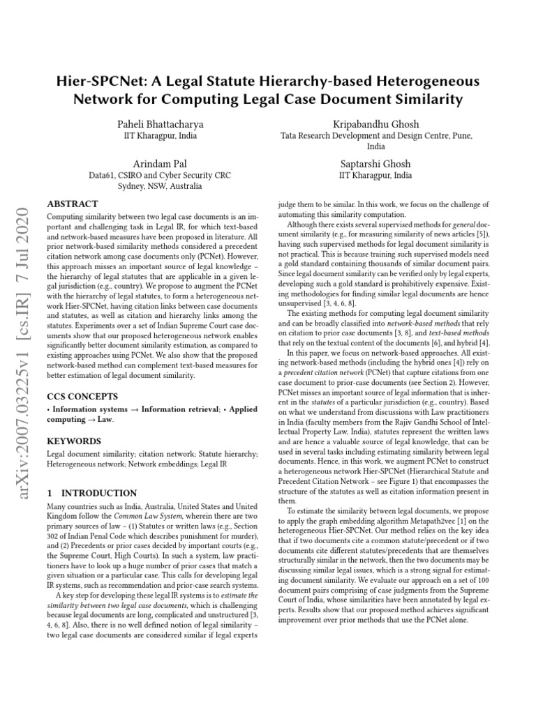 Hier-Spcnet: A Legal Statute Hierarchy-Based Heterogeneous Network For Computing Legal Case ...