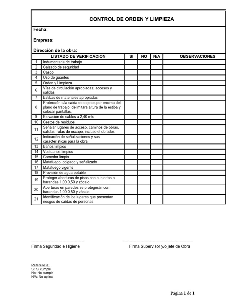 Check List Orden y Limpieza | PDF