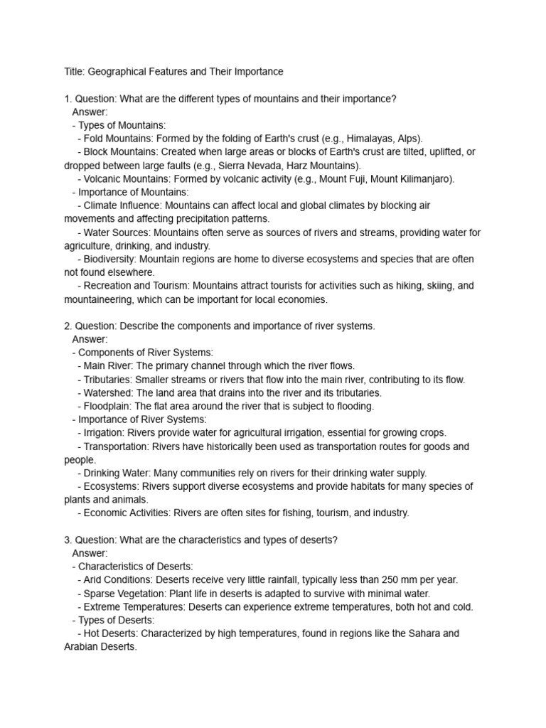 Geography Homework (College) - Geographical Features and Their ...