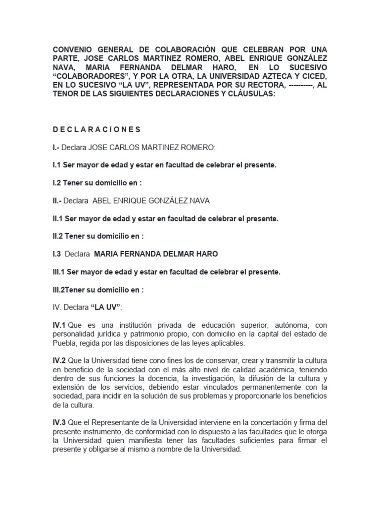 Convenio General de Colaboración Que Celebran Por Una Parte | Descargar gratis PDF | Tratado ...