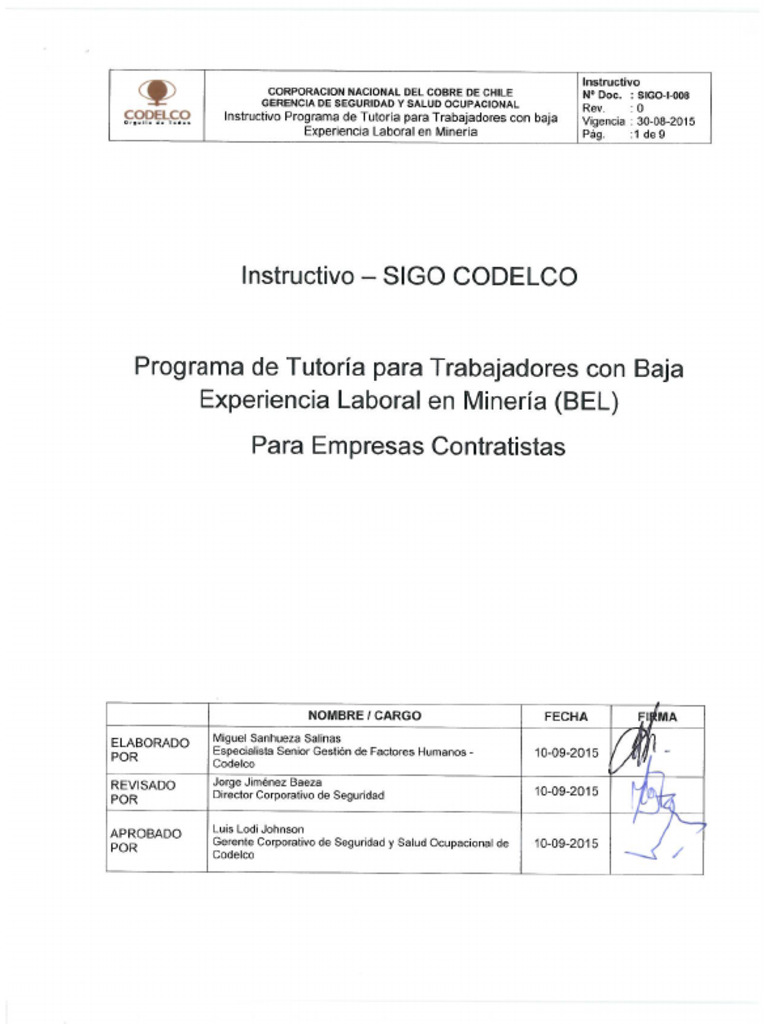 SIGO-I-008 Programa de tutoría para Trabajadores con Baja Experiencia ...