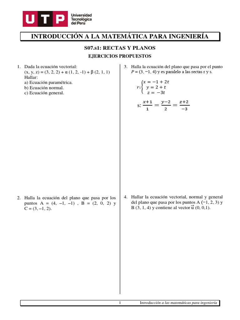S07.s1 - Material Complementario | PDF | Vector Euclidiano | Ecuaciones