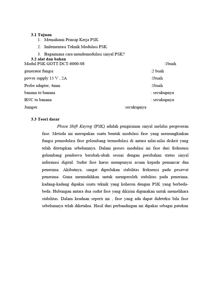 3.1 Tujuan: Phase Shift Keying (PSK) Adalah Pengiriman Sinyal Melalui ...
