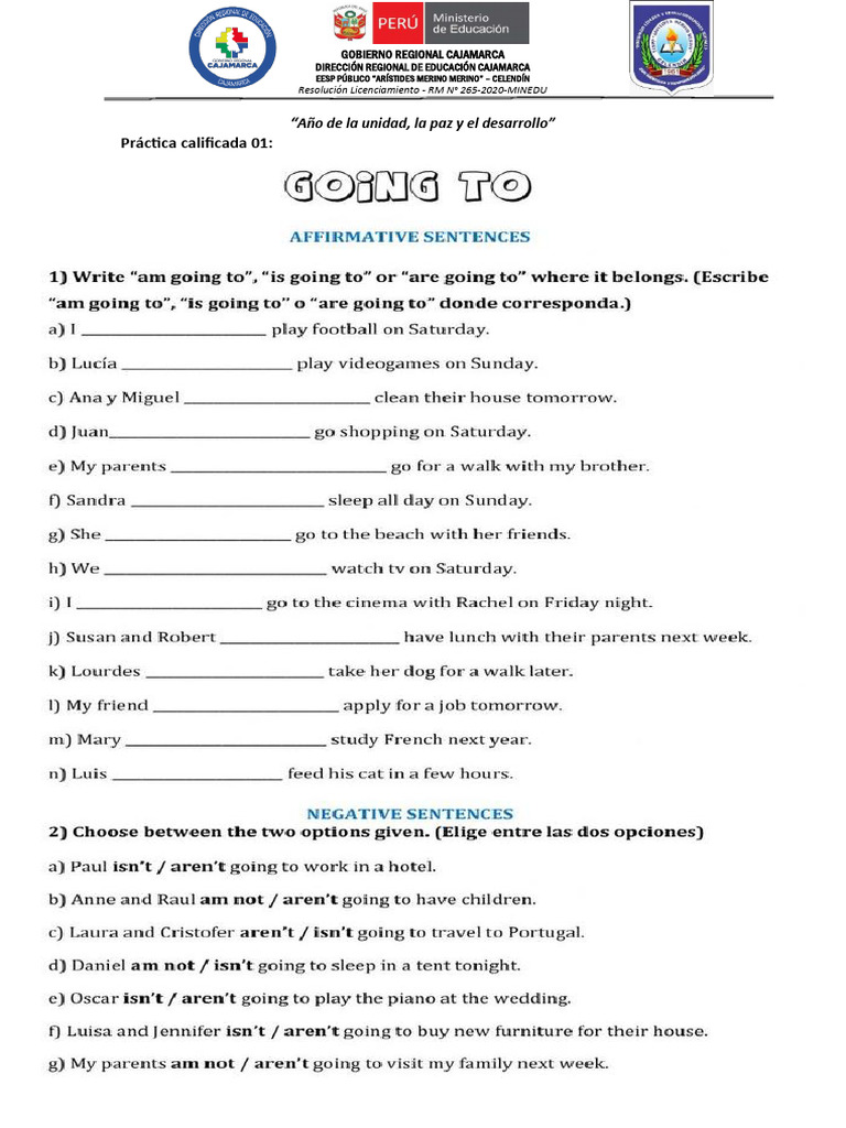 01 Práctica calificada-GOING TO | PDF