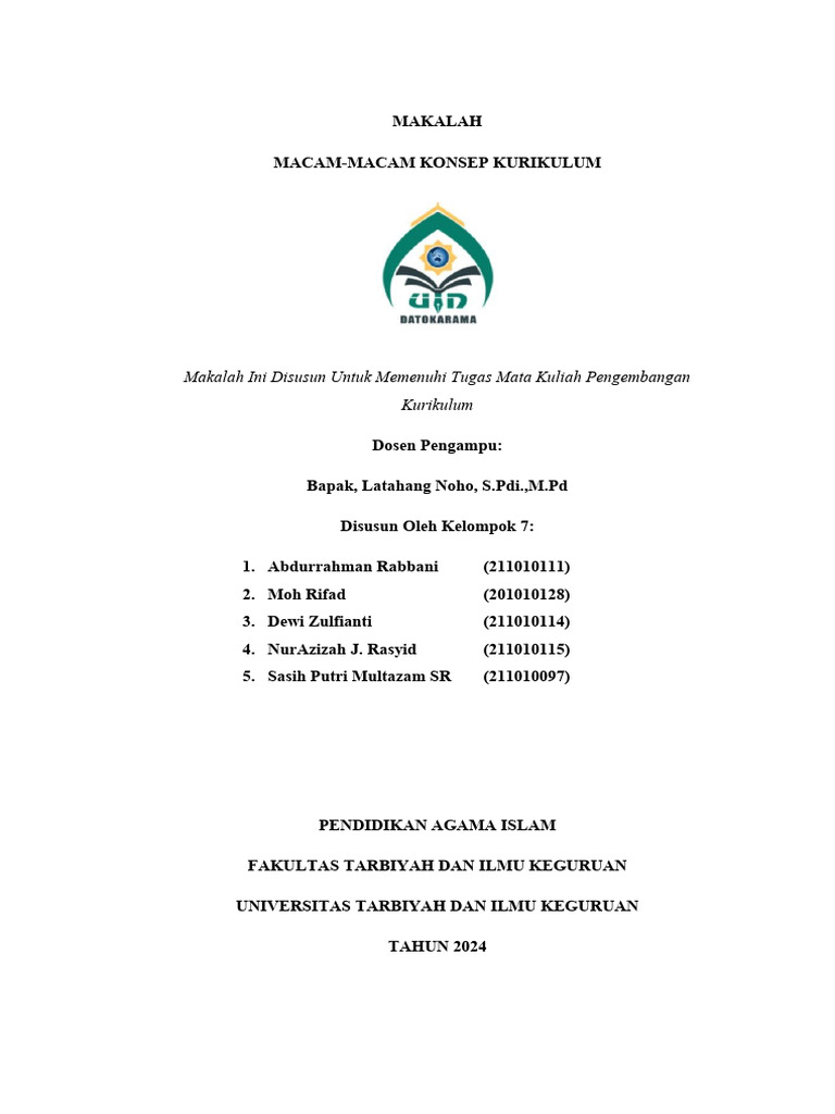 Makalah Macam Macam Konsep Kurikulum | PDF | Karier & Perkembangan ...