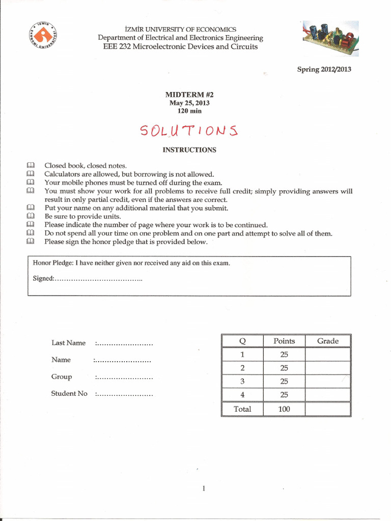 EEE232 2013 MT2-Solutions | PDF