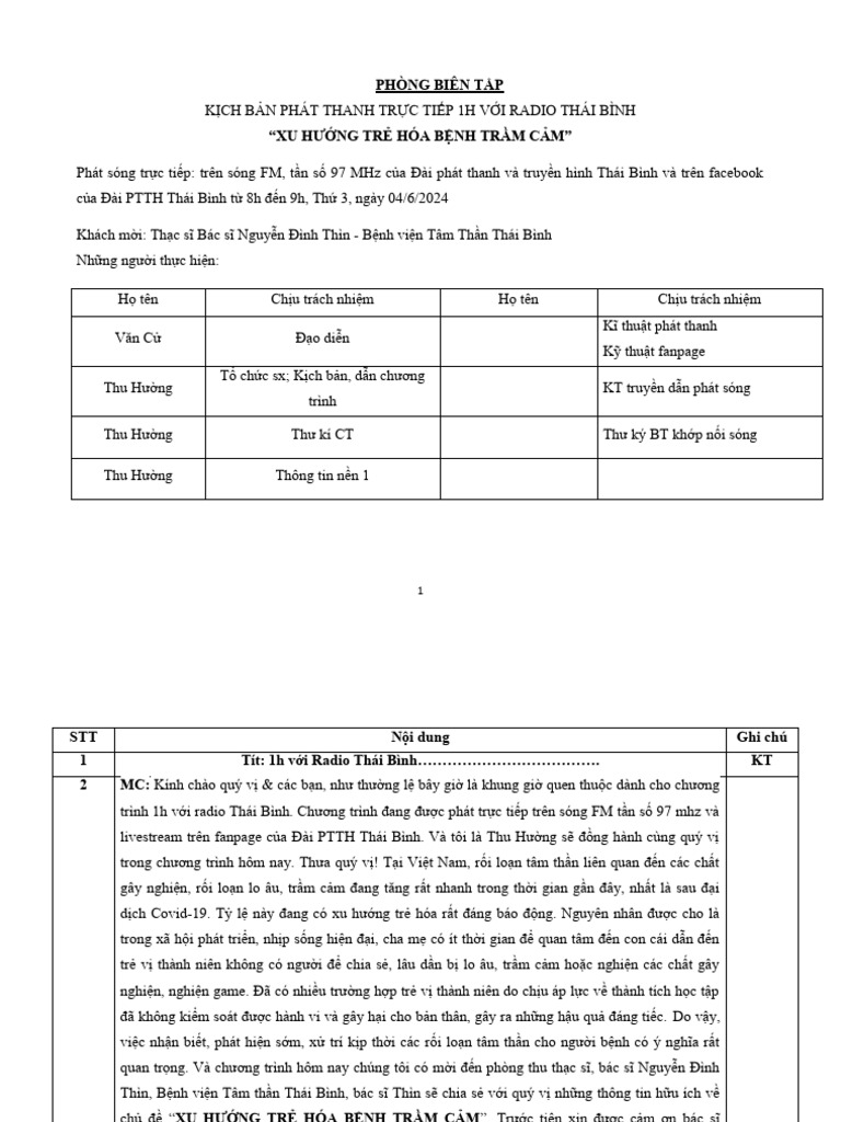 Pttt - xu Hướng Trẻ Hóa Bệnh Trầm Cảm Chốt | PDF