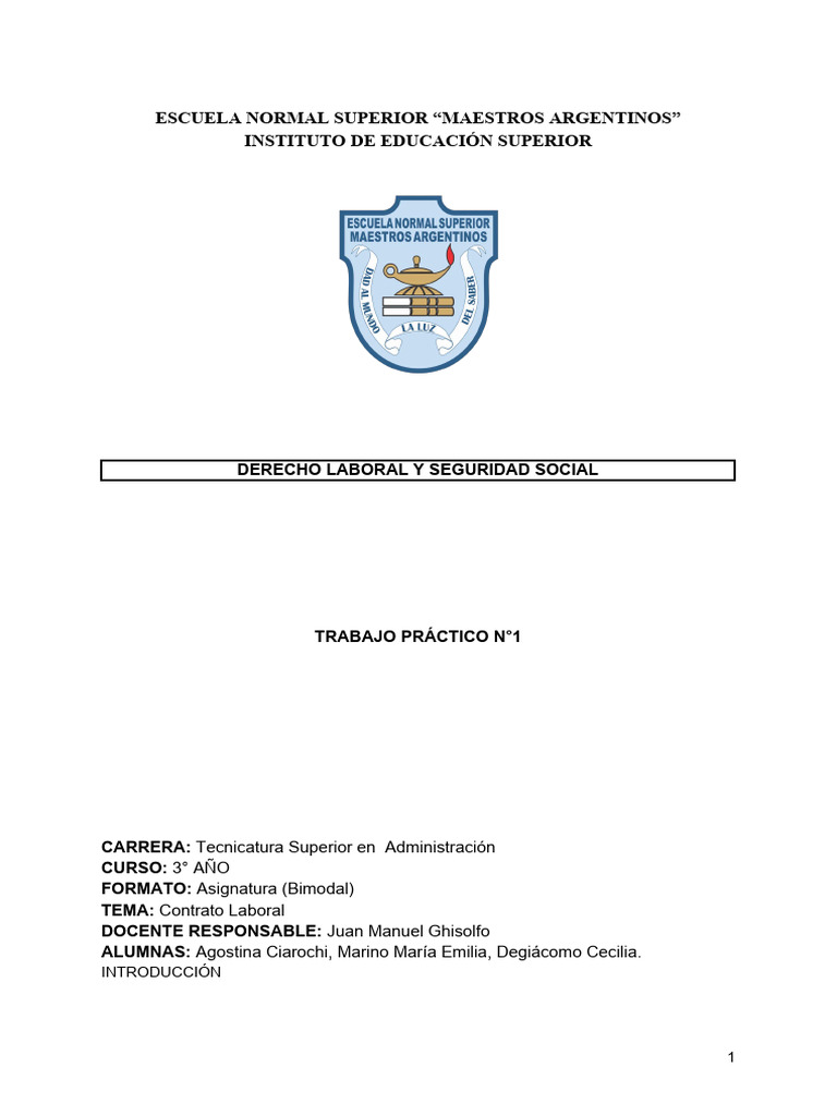 DERECHO LABORAL TP N1 | PDF | Derecho laboral | Tiempo de trabajo