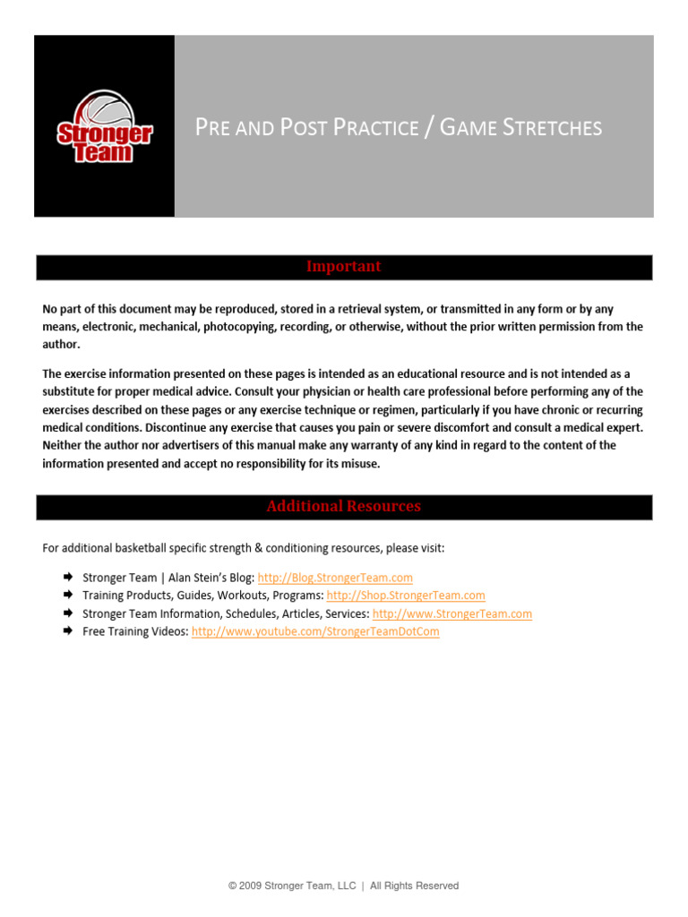 Alan Stein - Pre and Post Practice+Game Stretches | PDF | Flexibility ...