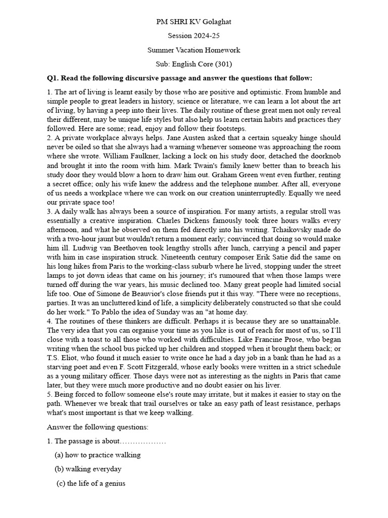 CL XII Summer Vacation HW (Eng Core) | PDF | Social Media | Popular Culture & Media Studies