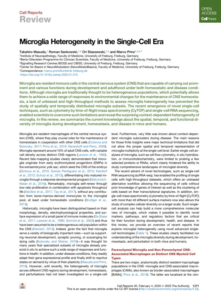 Microglia Heterogeneity in The Single-Cell Era | PDF | Microglia ...