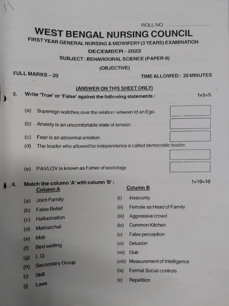 Bevioural Science 10years Questions Papers | PDF