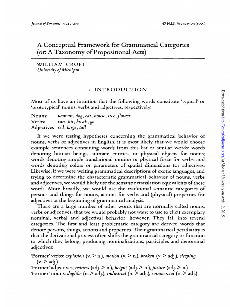 Croft W A Conceptual Framework For Grammatical Categories Or, A | PDF | Adjective | Word