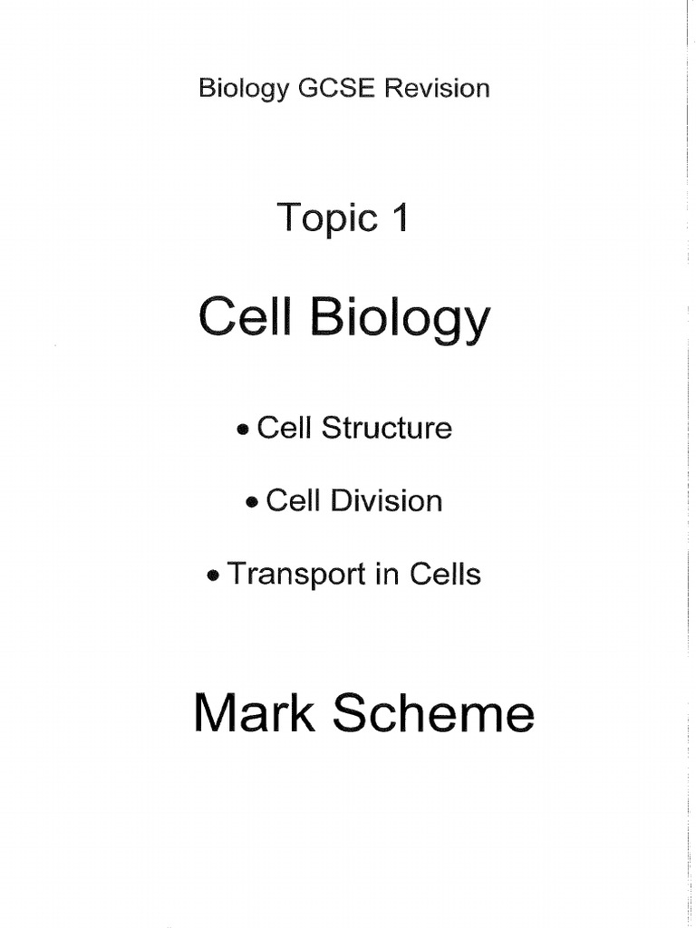 Topic 1 Cell Biology Revision Booklet Mark Scheme Pdf