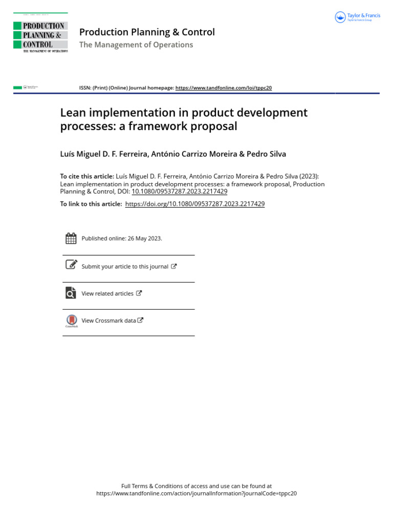 Lean Implementation in Product Development Processes: A Framework Proposal | PDF | Lean ...