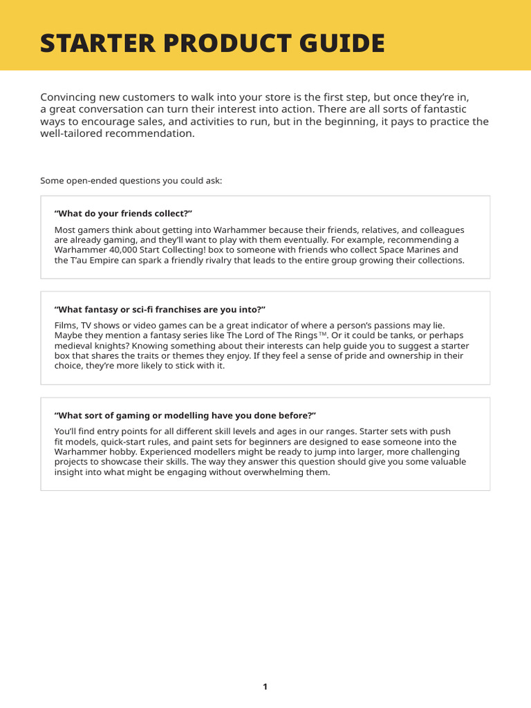 1 Starter Product Guidance 2022 | PDF | Hobbies | Gaming
