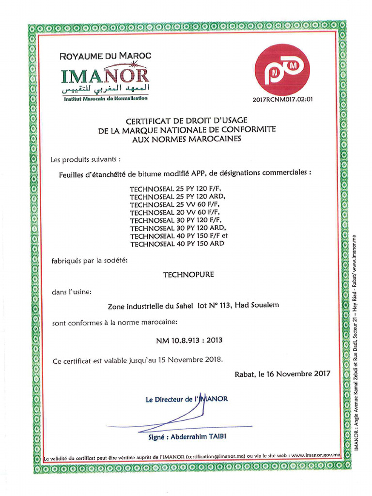 CERTIFICAT MARQUAGE NM - IMANOR | PDF