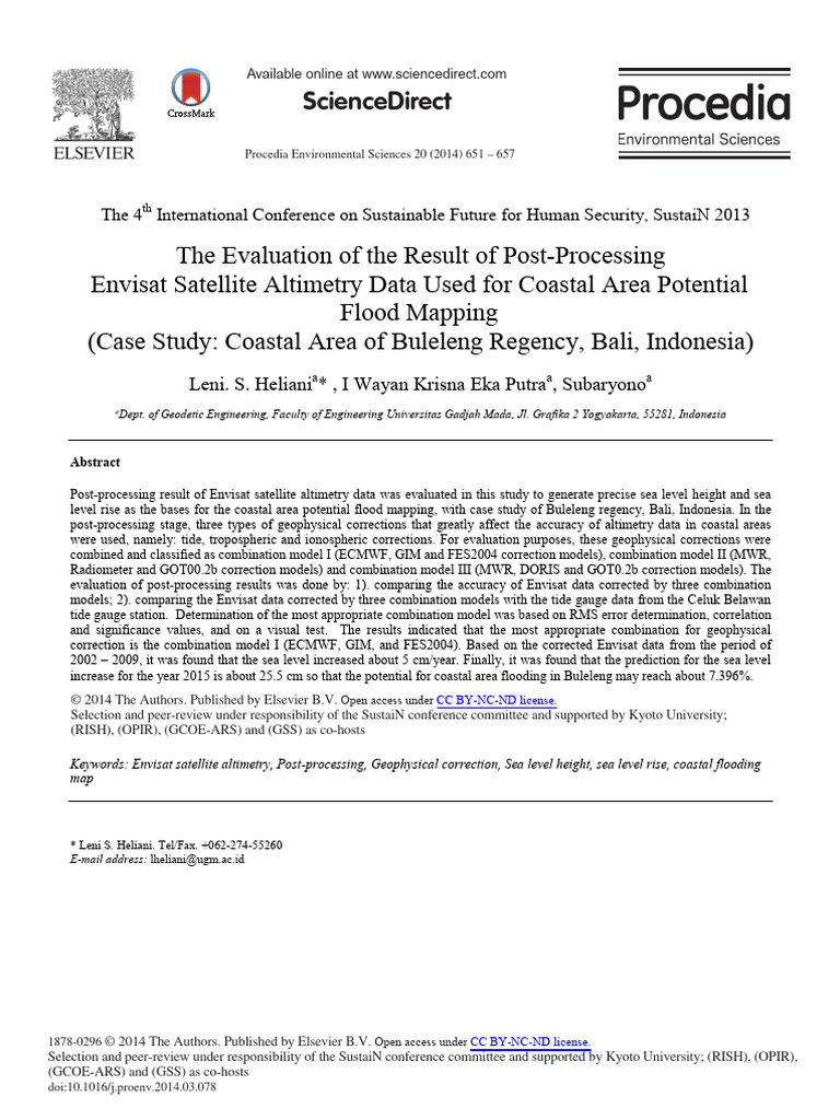 The Evaluation of The Result of Post-Processing Envisat Satellite Altimetry Data Used For ...