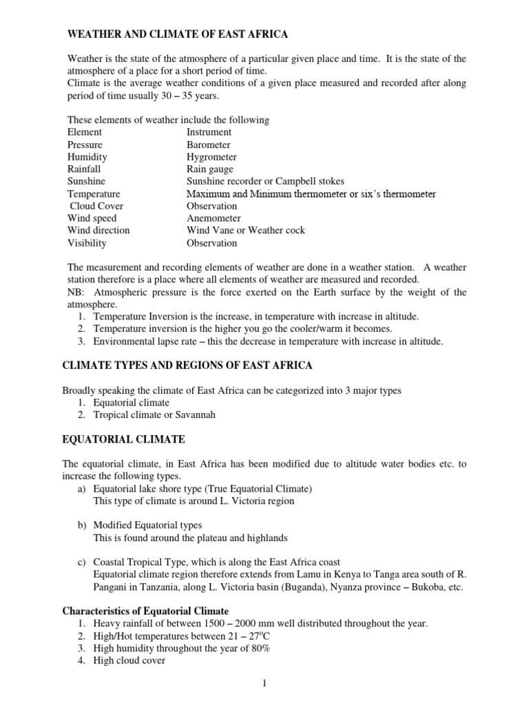 Weather and Climate of East Africa | PDF | Agriculture | Forests