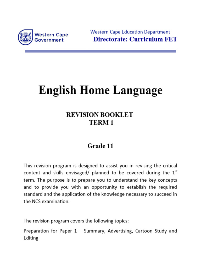 Grade 11 English HL Revision Term 1 - 2024 | PDF | Advertising | Cartoon