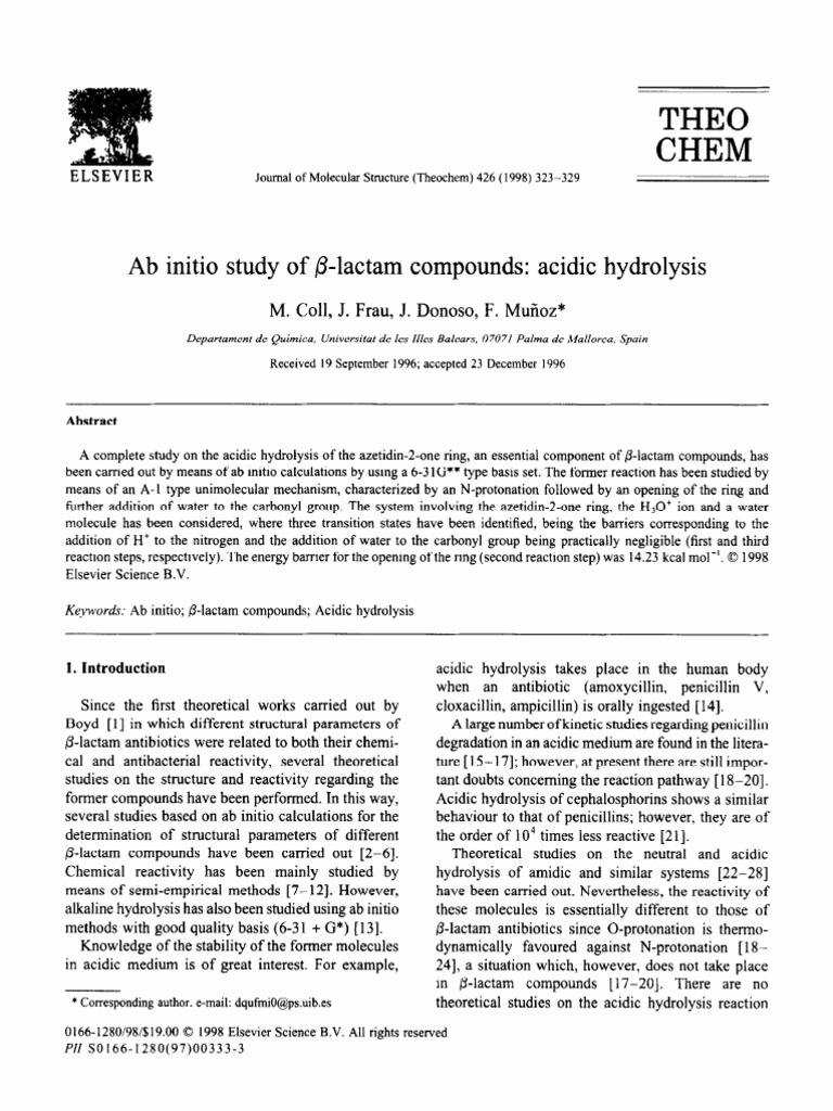 Ab initio study of P-lactam compounds acidic hydrolysis | Download Free PDF | Chemical Reactions ...