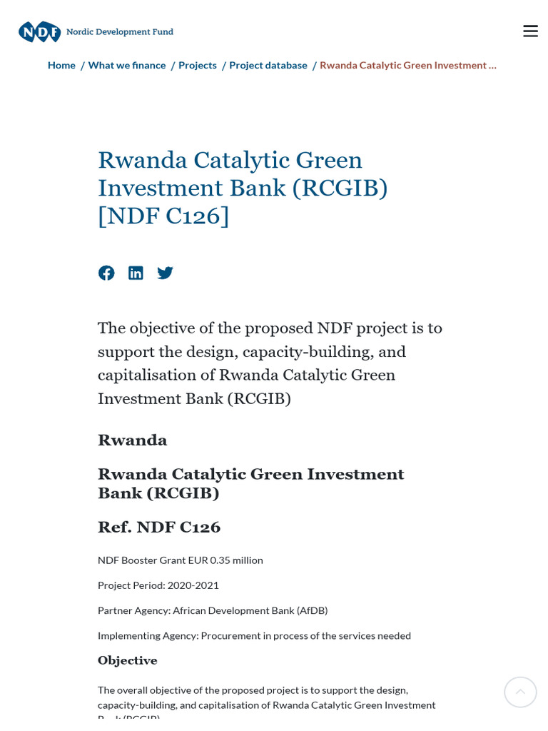 Rwanda Catalytic Green Investment Bank (RCGIB) (NDF C126) - Nordic Development Fund | PDF ...