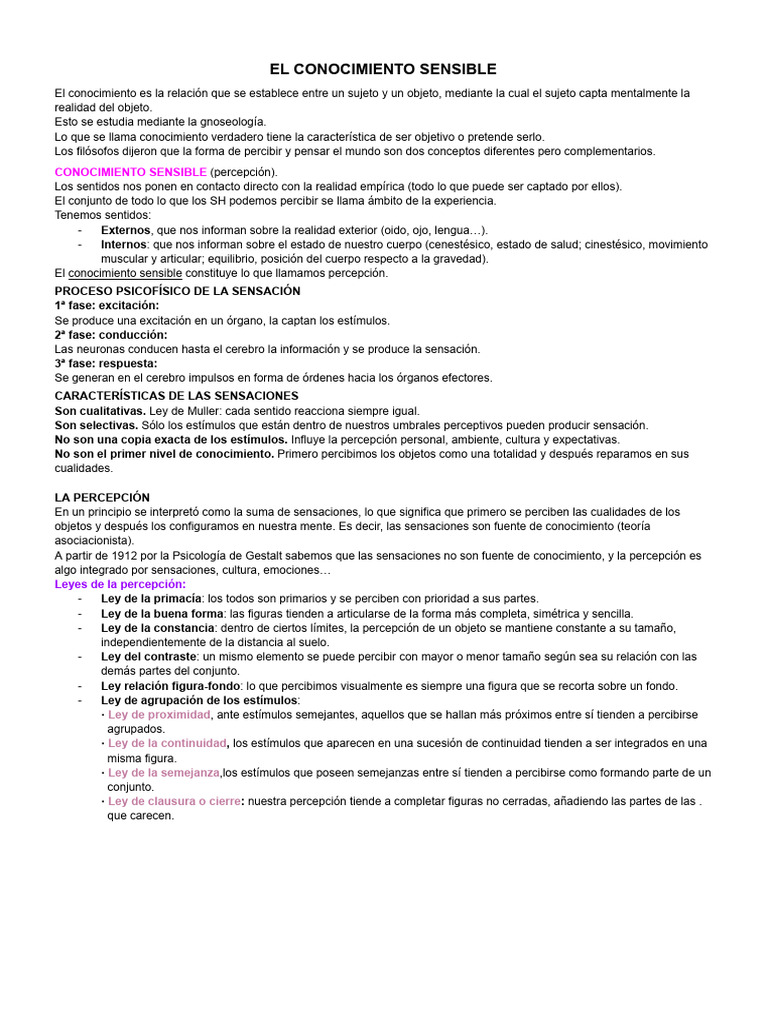 El Conocimiento Sensible | PDF | Percepción | Sentidos