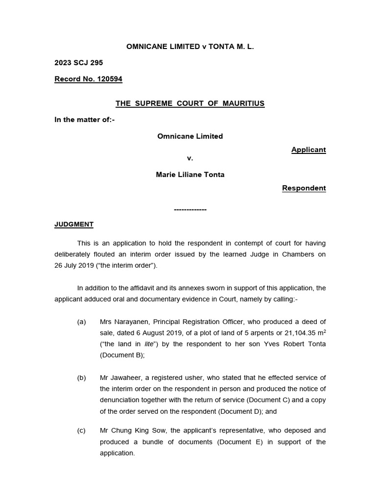 OMNICANE LIMITED V TONTA M. L. | PDF | Contempt Of Court | Justice