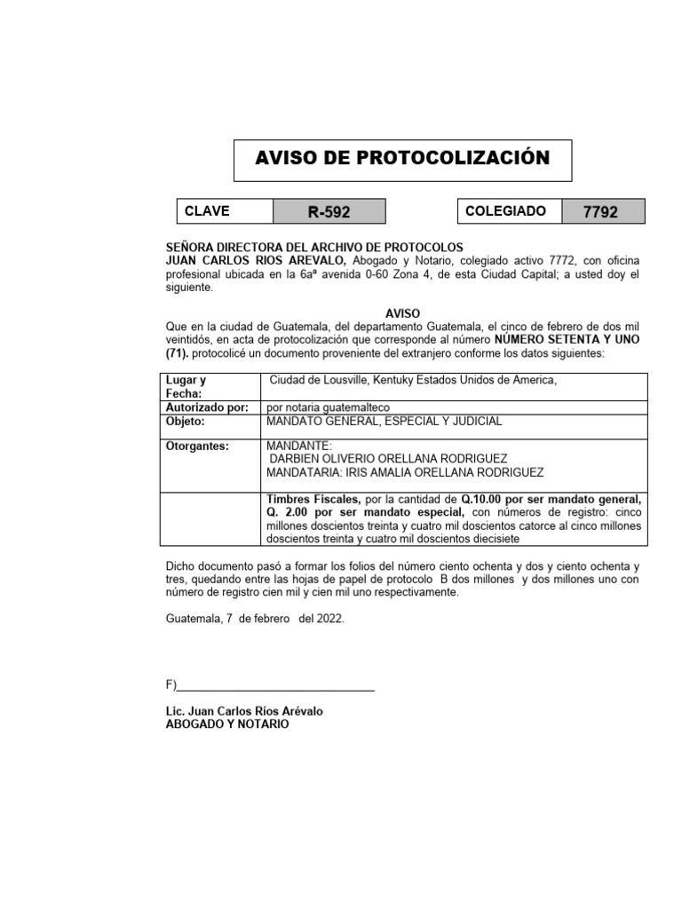 Clase formato de Avisos | PDF | Guatemala | Derecho Civil (Common Law)