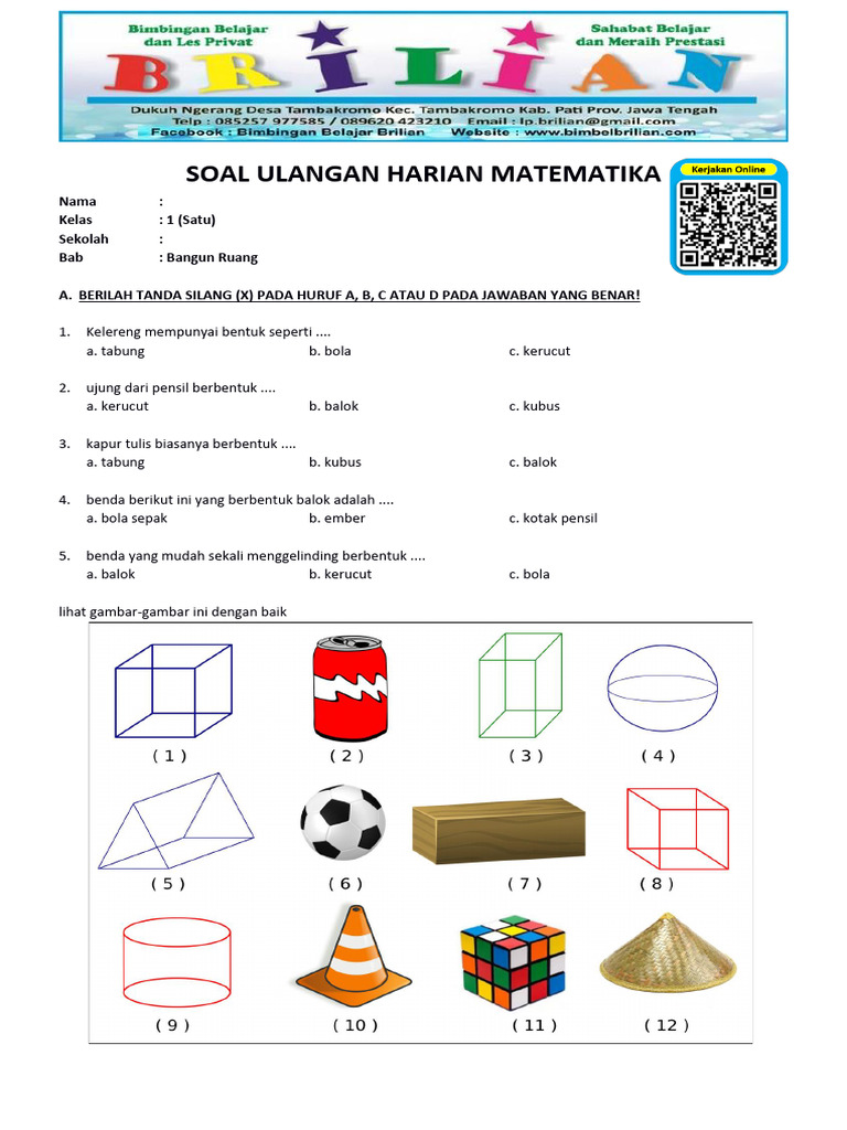 Soal Matematika Kelas 1 SD Bab 4 Bangun Ruang Dan Kunci Jawaban | PDF | Olahraga & Rekreasi ...