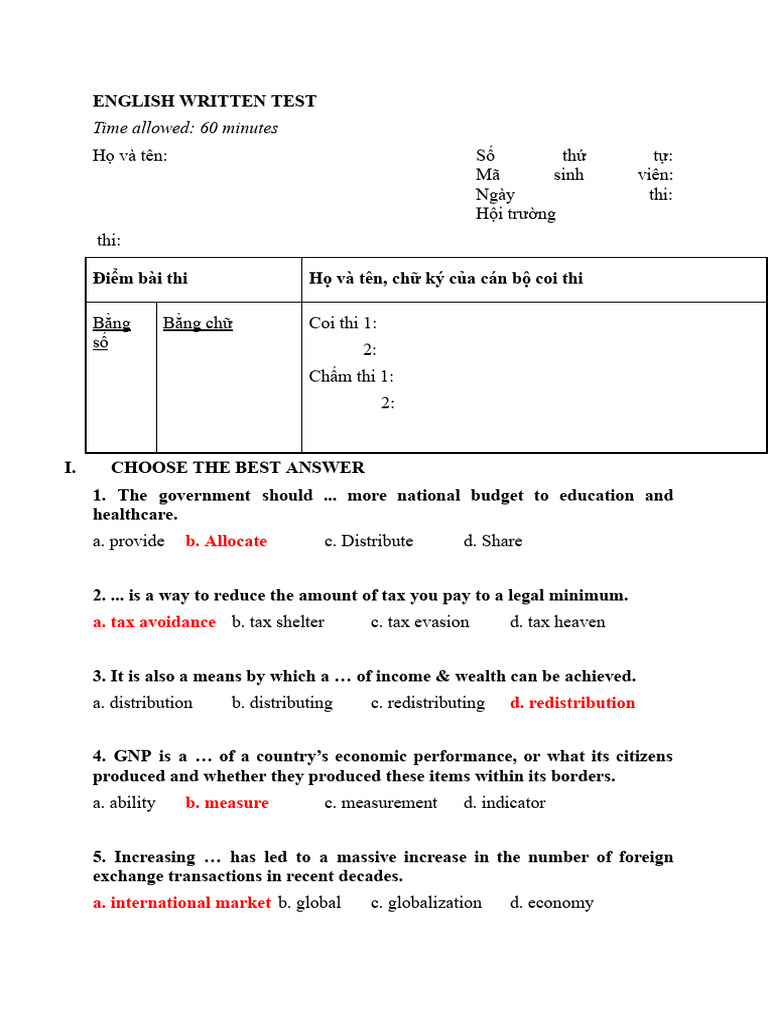 ENGLISH WRITTEN TEST (Key) | PDF | Macroeconomics | International ...
